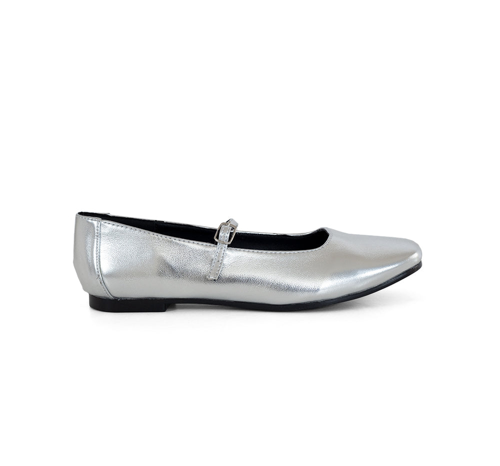 ES-02 Sarah studio Flats Napa metalica Plata - Zapaterias Candy
